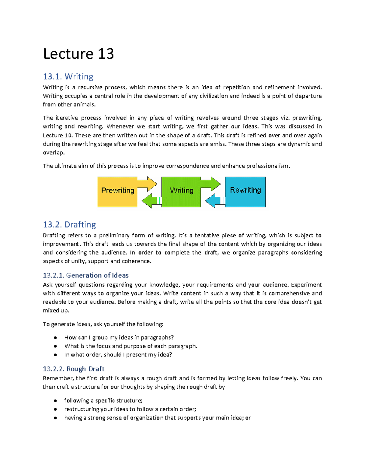HUM120 Handouts Lecture 13 - Lecture 13 13. Writing Writing is a recursive process, which means ...