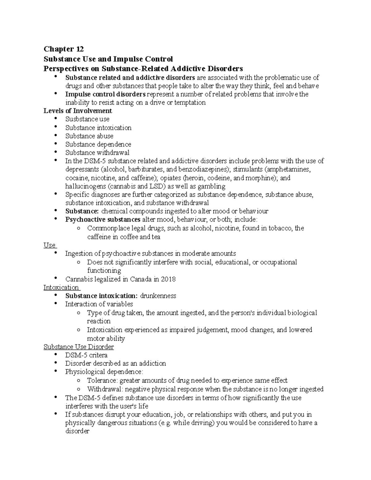 2030 Week 7 - Week 7 lecture notes - Chapter 12 Substance Use and ...