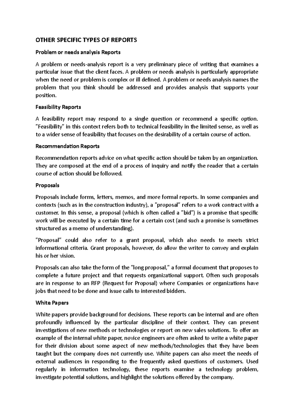 Other Specific Types OF Reports - OTHER SPECIFIC TYPES OF REPORTS ...