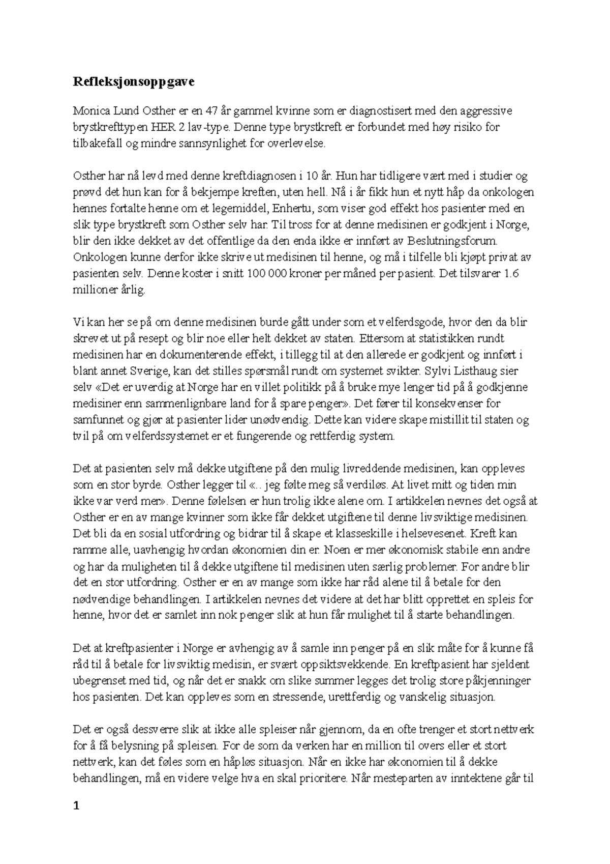 Arbeidskrav uke 36 - Refleksjonsoppgave angående et aktuelt sosialt ...