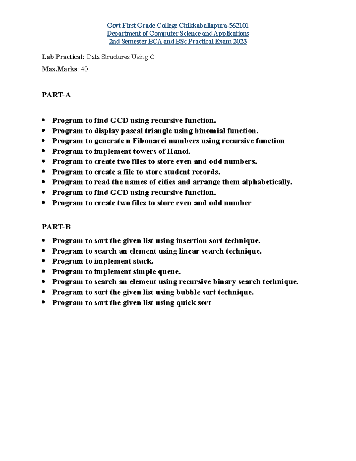 DS Lab Practical-QP - GOOD - Govt First Grade College Chikkaballapura- Department of Computer ...