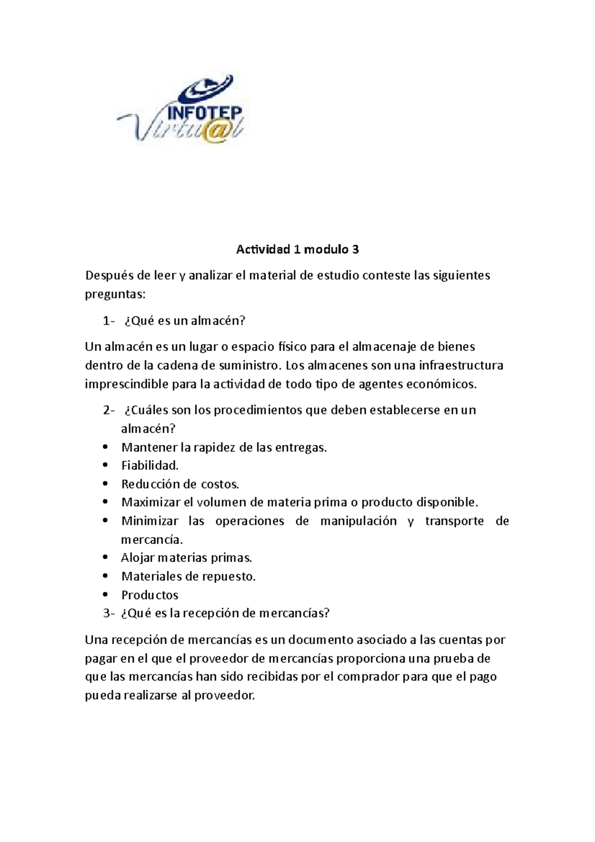 Actividad 1 modulo 1 - Actividad 1 modulo 3 Después de leer y analizar el material de estudio ...