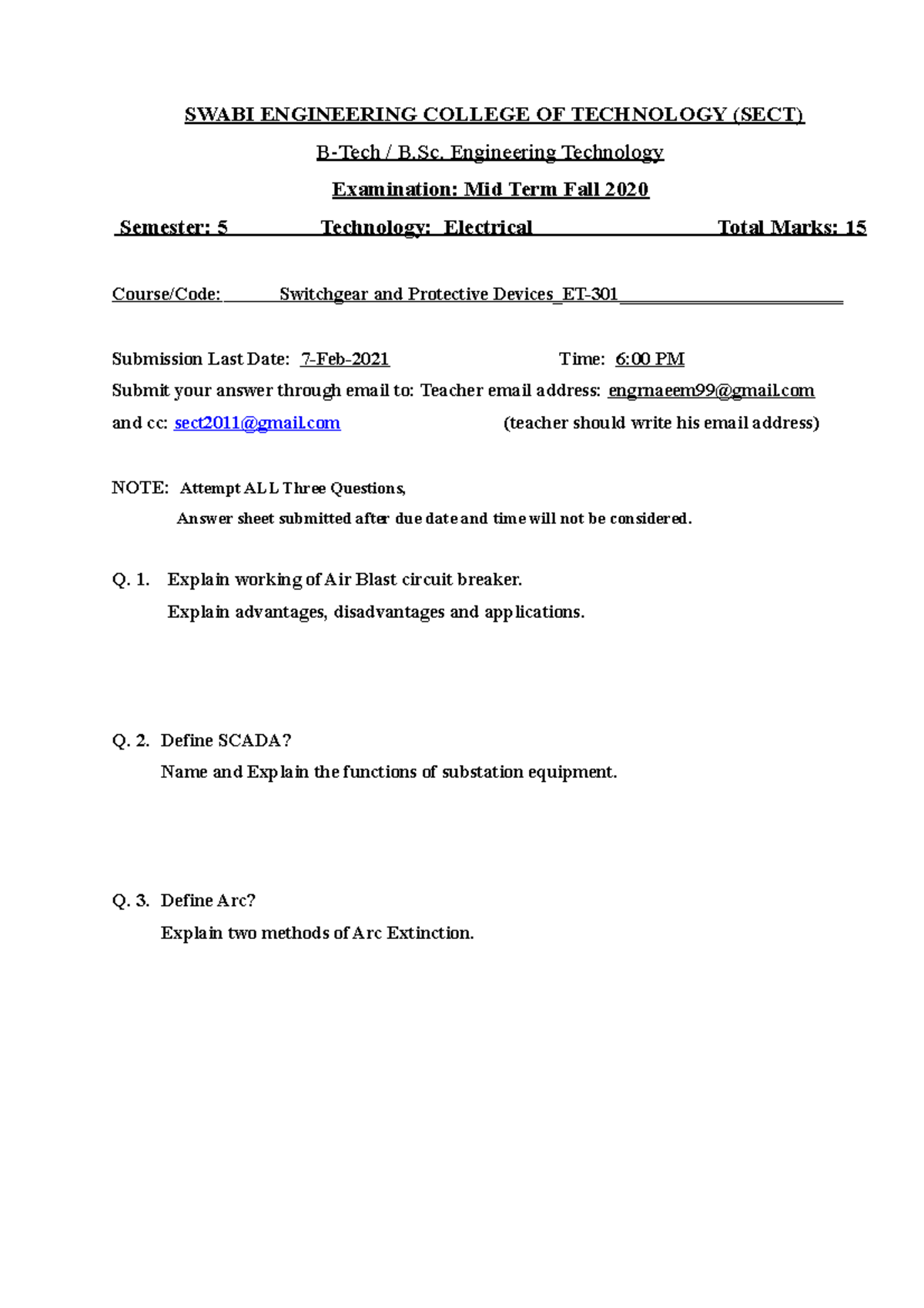 Switchgear And Protective Devices - SWABI ENGINEERING COLLEGE OF ...