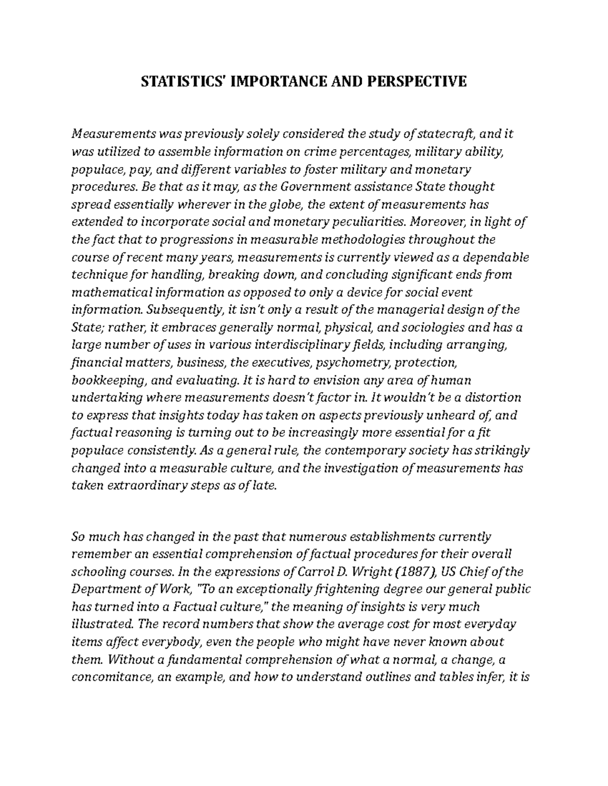 Statistics' Importance AND Perspective - STATISTICS' IMPORTANCE AND ...