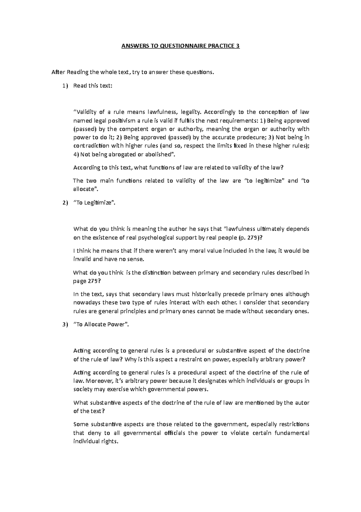 Practice 3 Questionnaire - ANSWERS TO QUESTIONNAIRE PRACTICE 3 Aer ...