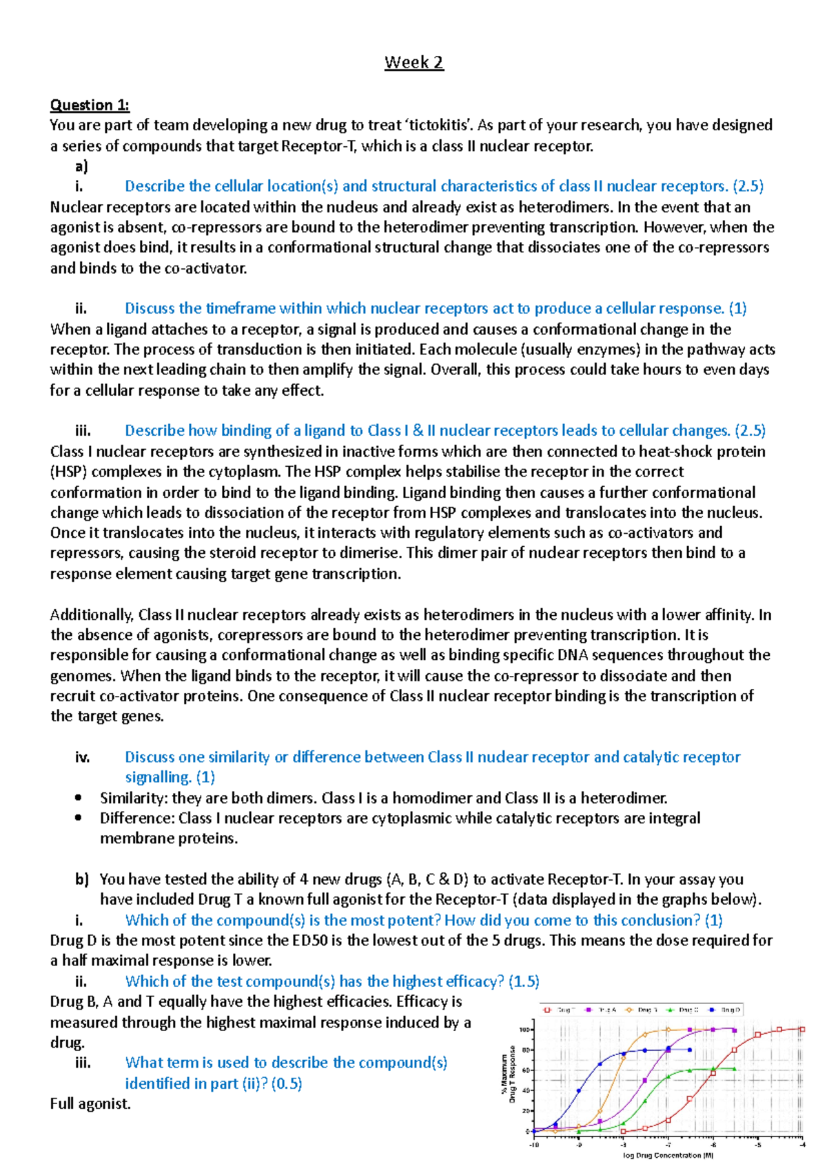 Pharmacology Week 2-4 Tutorial Quesitons - Week 2 Question 1: You are part of team developing a ...