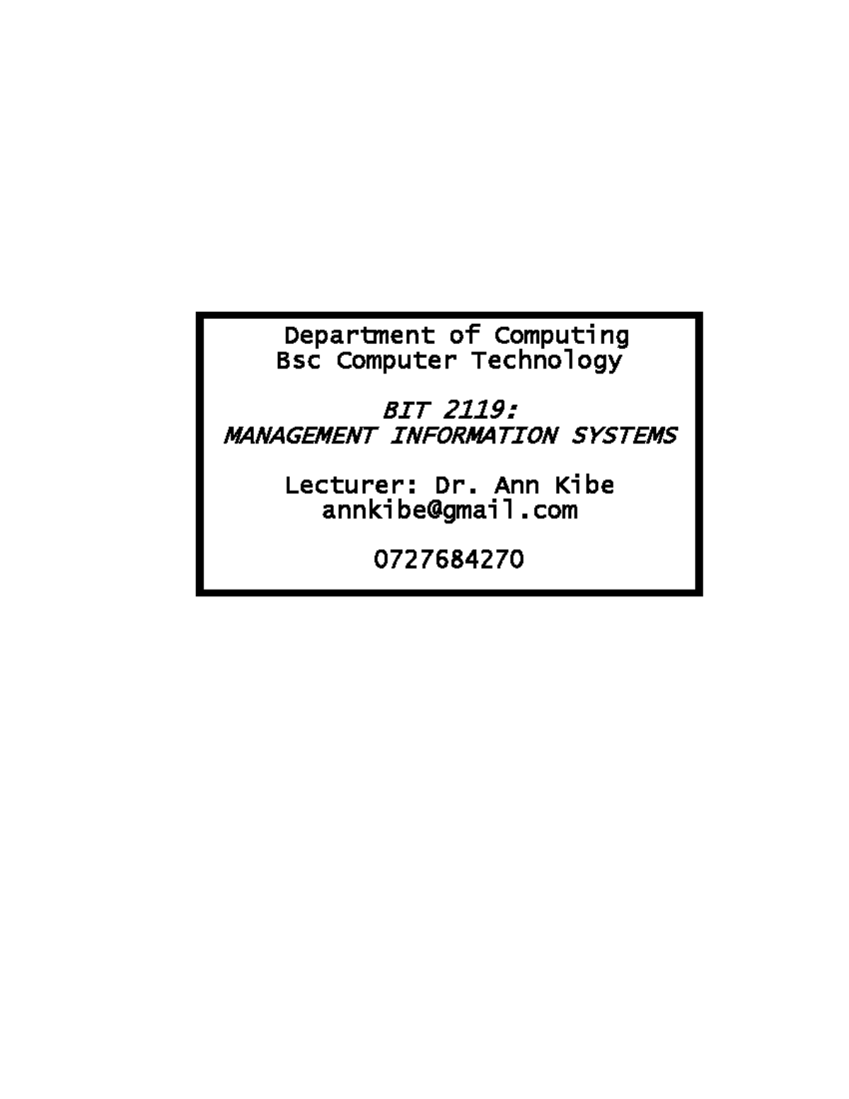 Management Information Systems notes - Department of Computing Bsc ...
