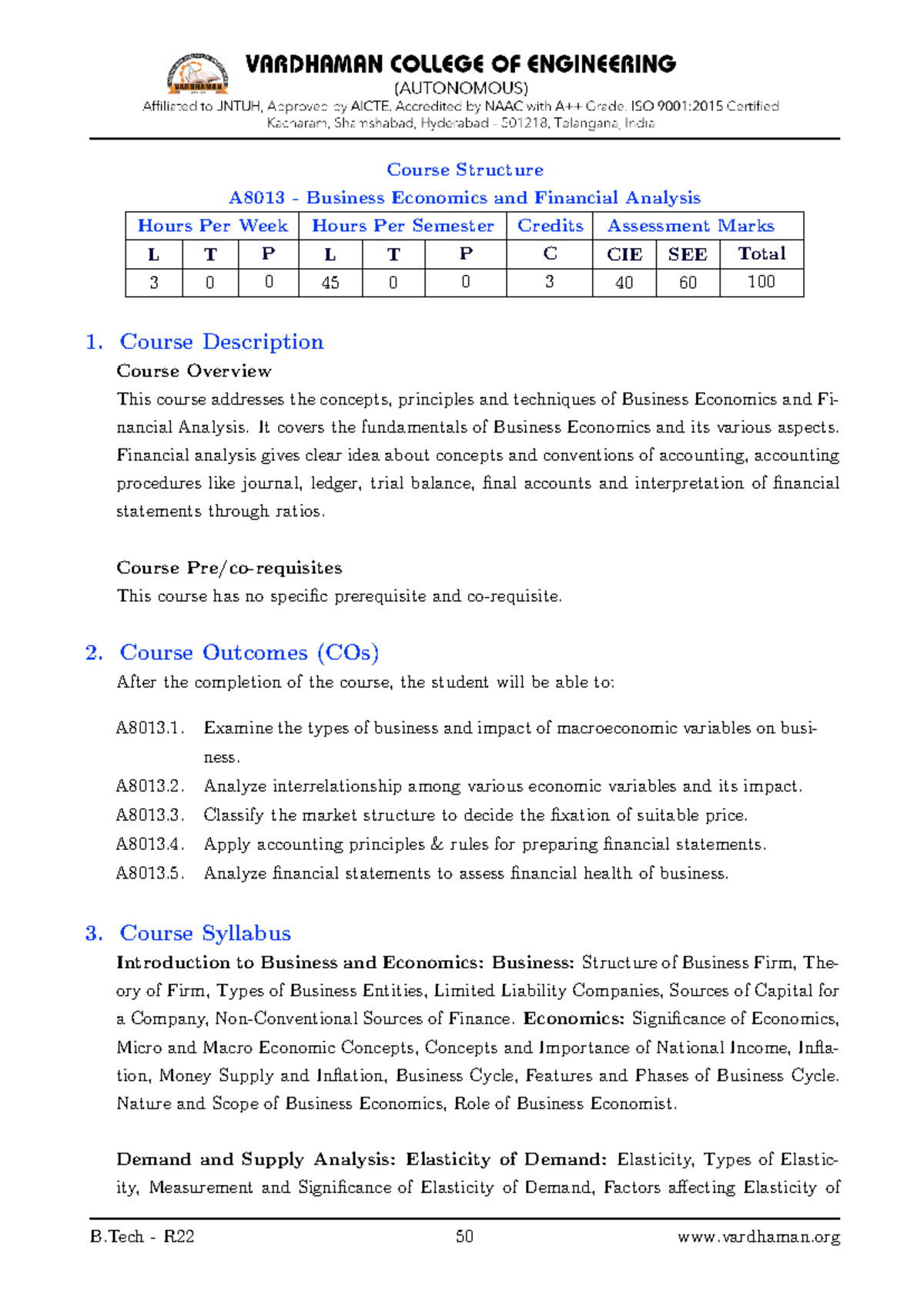 BEFA - BEFA - Course Structure A8013 - Business Economics and Financial ...