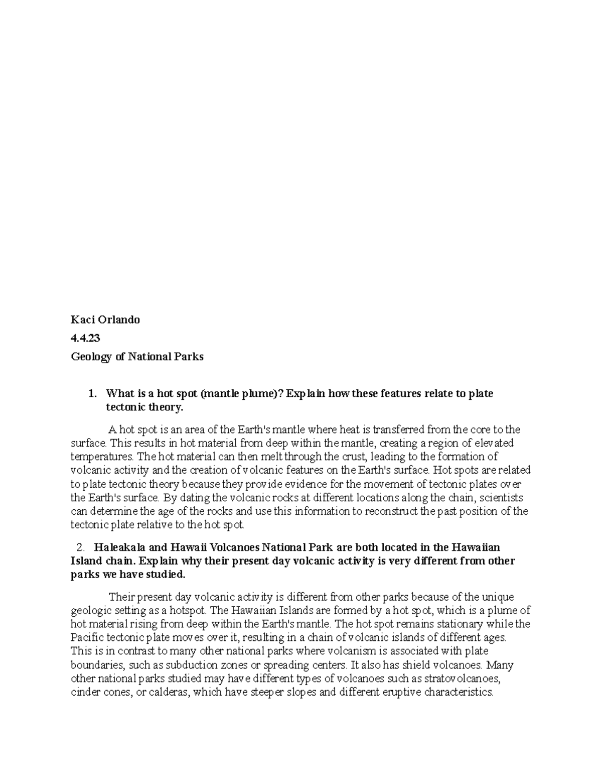 Week # 11 Hot Spots Mantle Plume - Kaci Orlando Geology of National ...