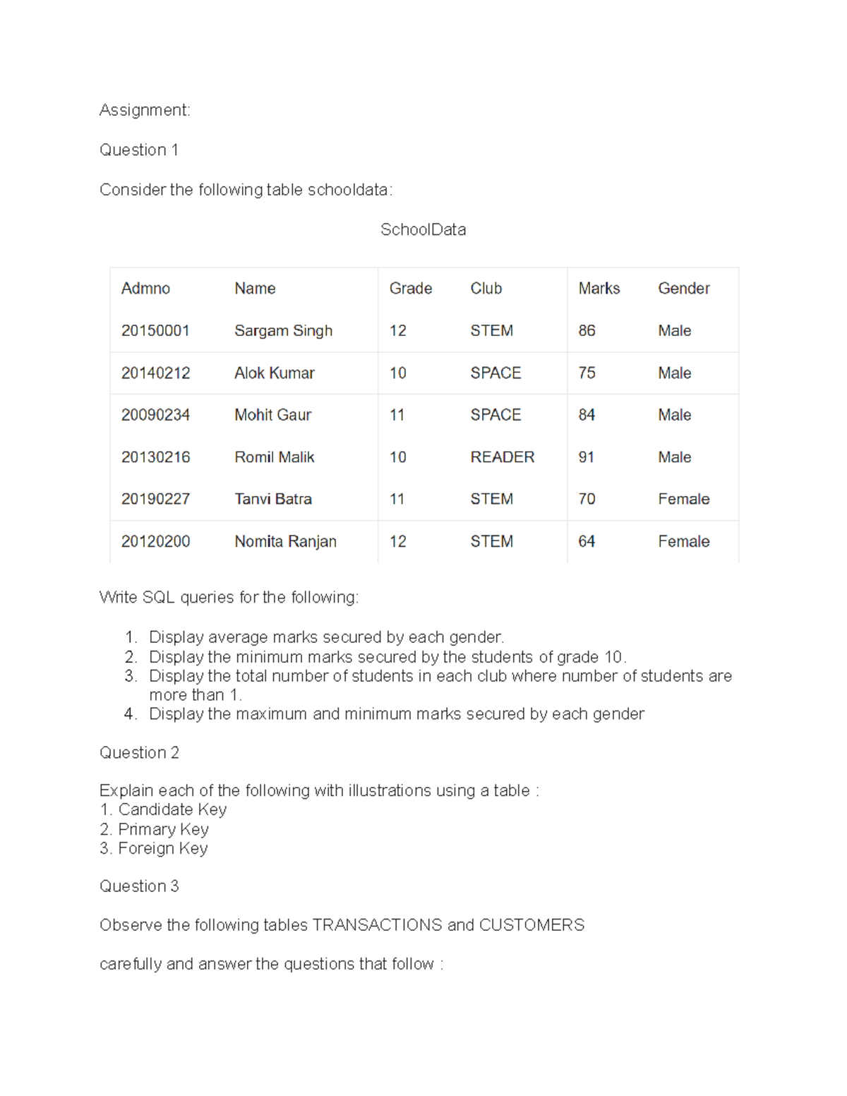 Assignment Group By Board Questions - Assignment: Question 1 Consider ...
