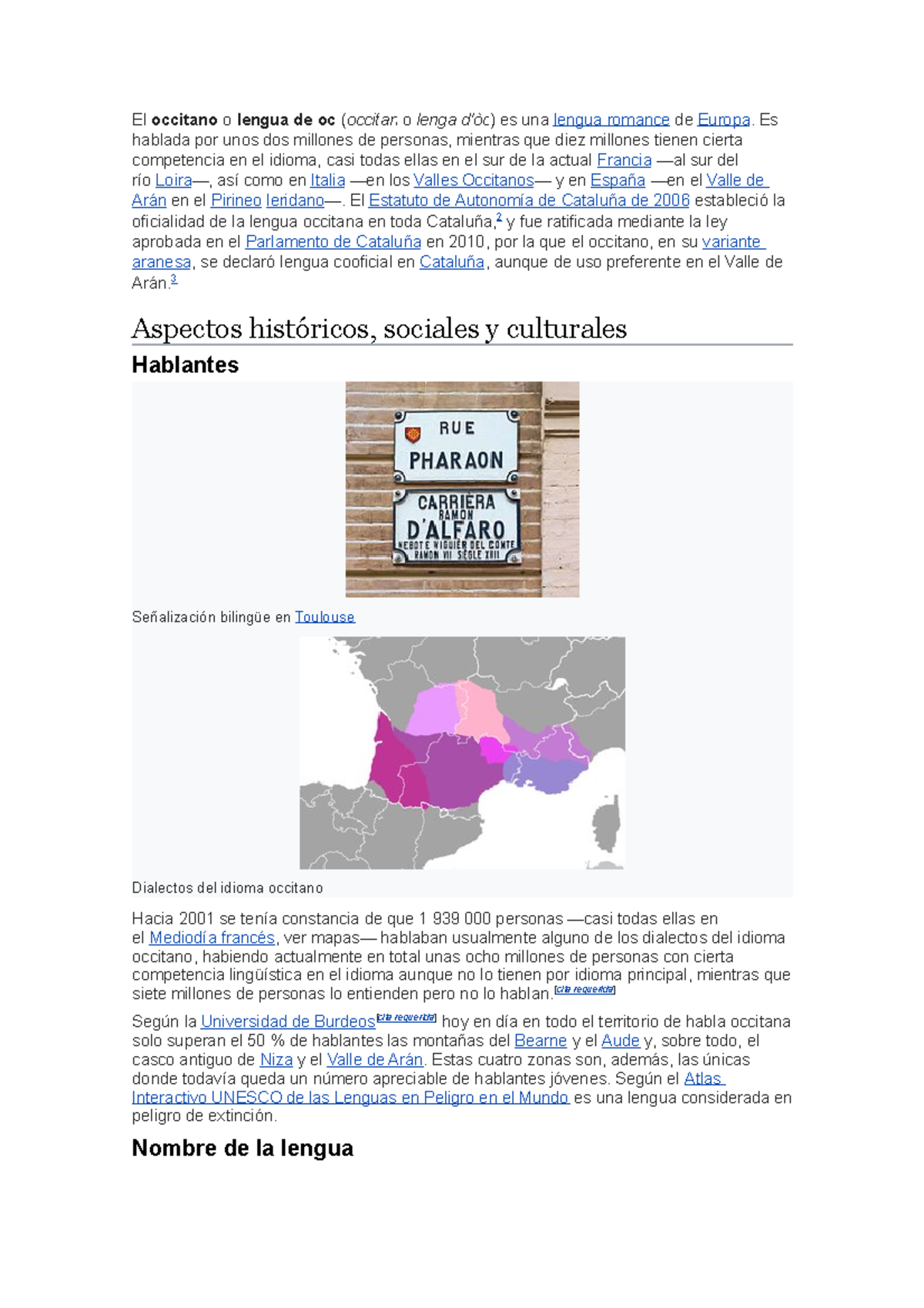 Occitano - Apuntes 1-10 - El occitano o lengua de oc ( occitan o lenga ...