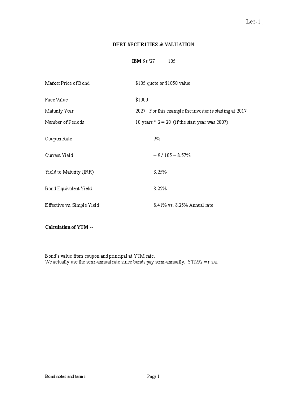 L1 Bond.notes.terms - McNabb - DEBT SECURITIES & VALUATION IBM 9s '27 ...