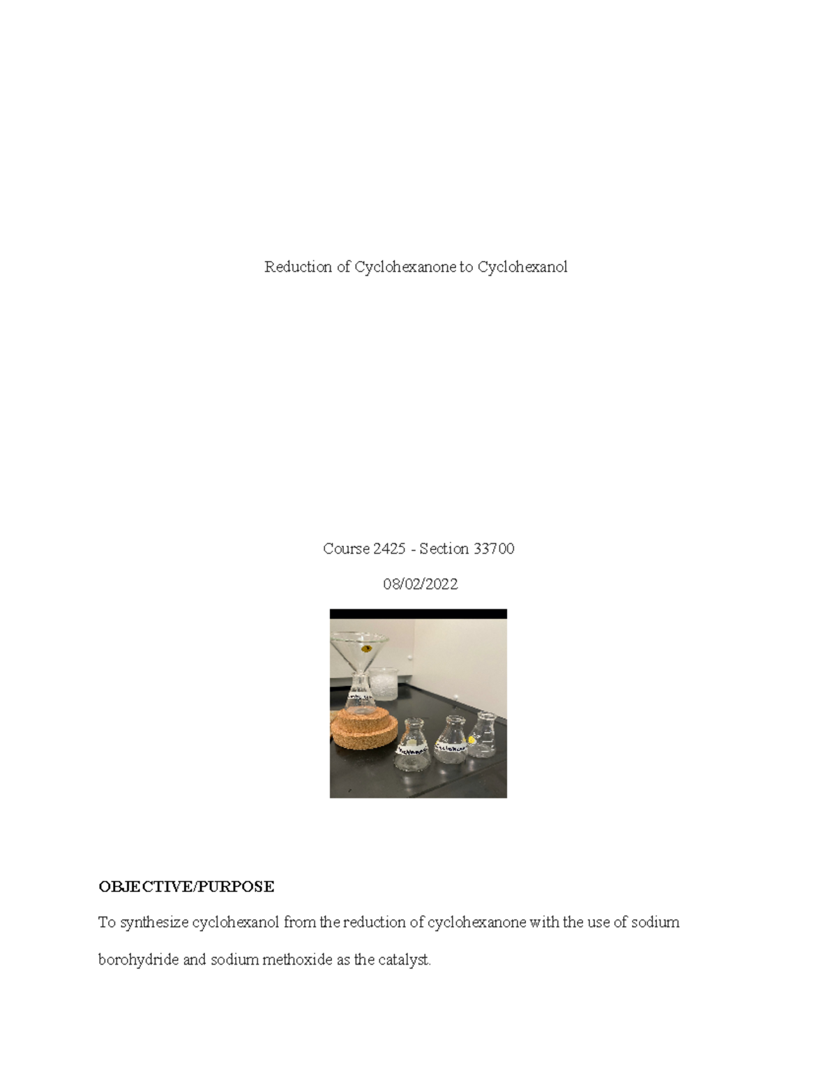 Reduction of Cyclohexanone to Cyclohexanol - THEORY Cyclohexanol is ...
