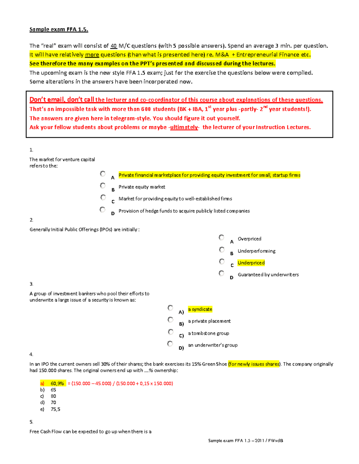 Answers sample exam FFA - Sample exam FFA 1. The “real” exam will ...