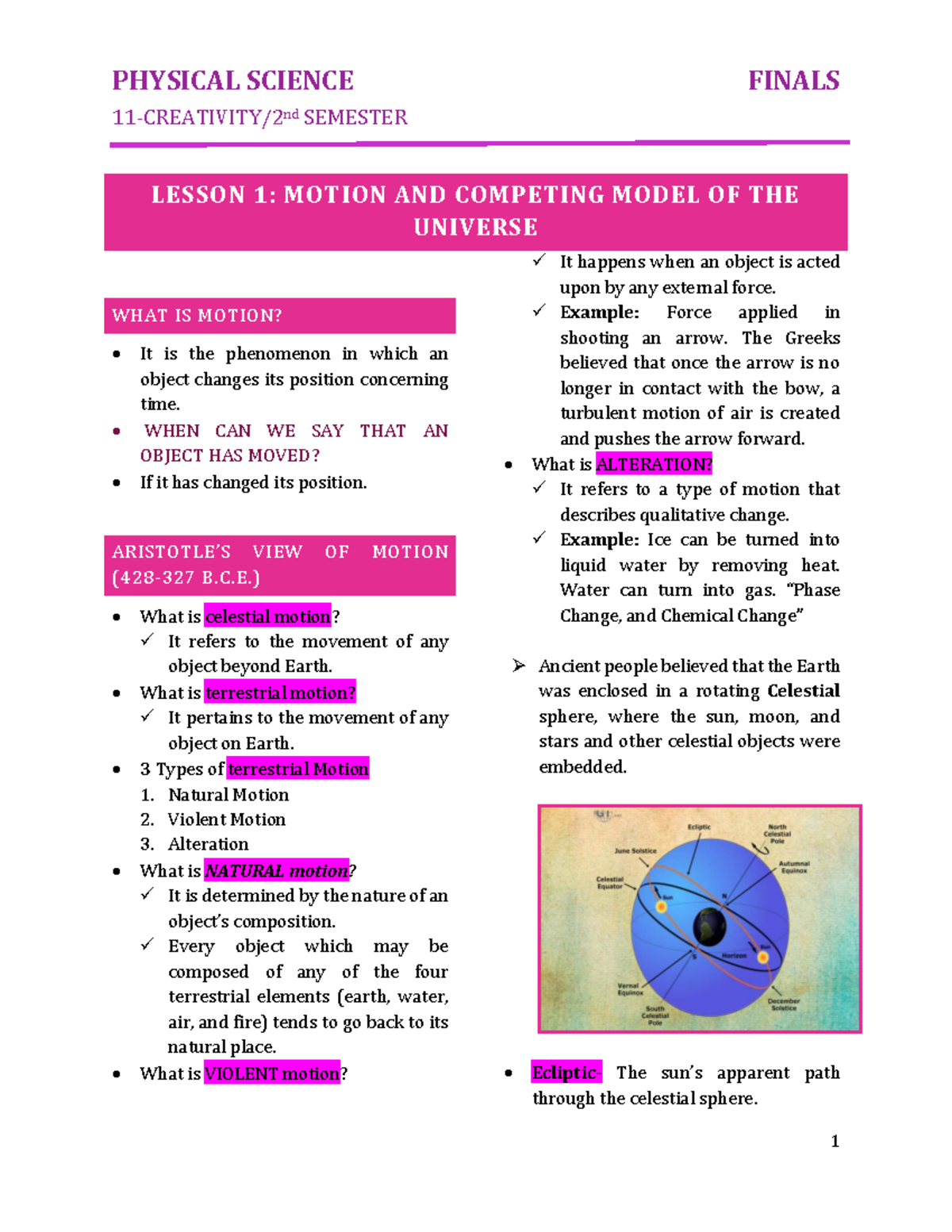 Physical Science Finals Reviewer - 11 - CREATIVITY/2nd SEMESTER LESSON ...