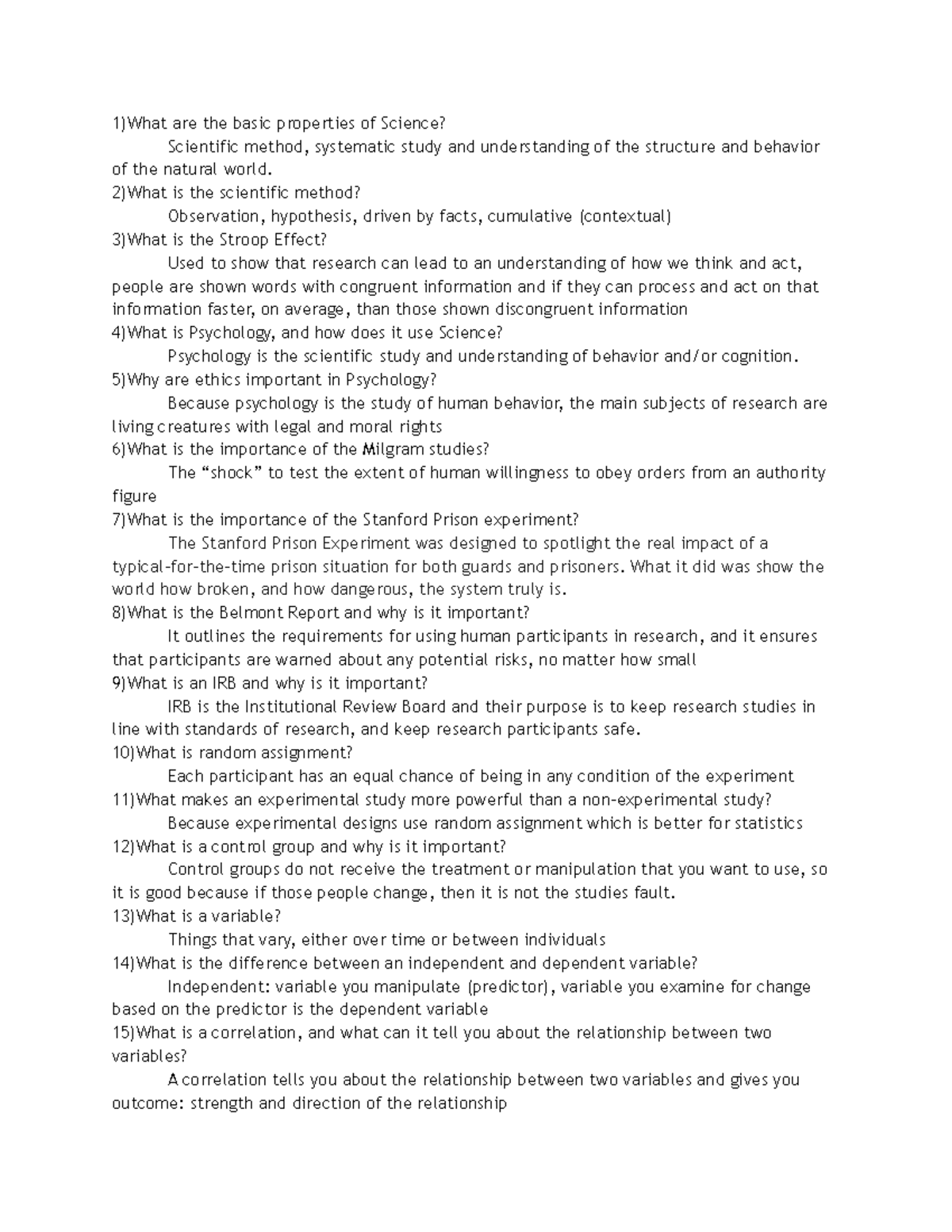 Psych Exam 1 Review - Lecture notes All - 1)What are the basic ...