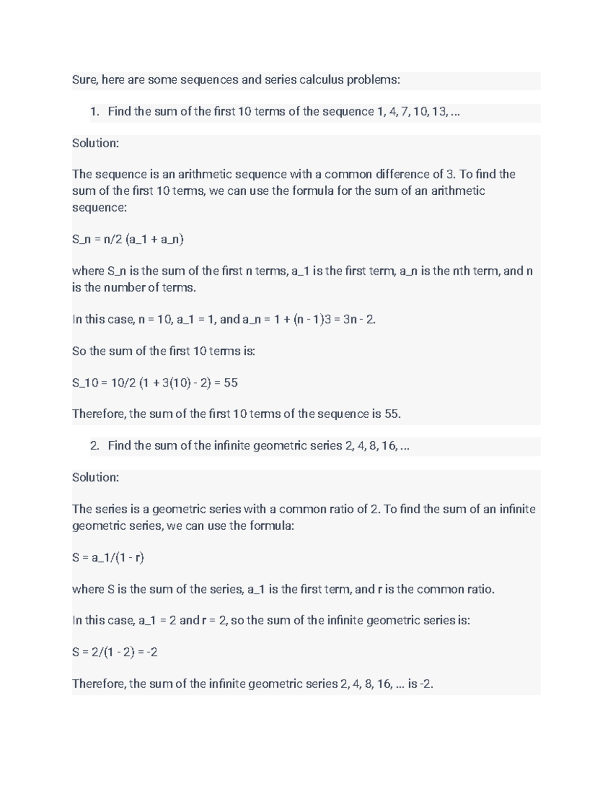 Sequence and series problems - Sure, here are some sequences and series ...