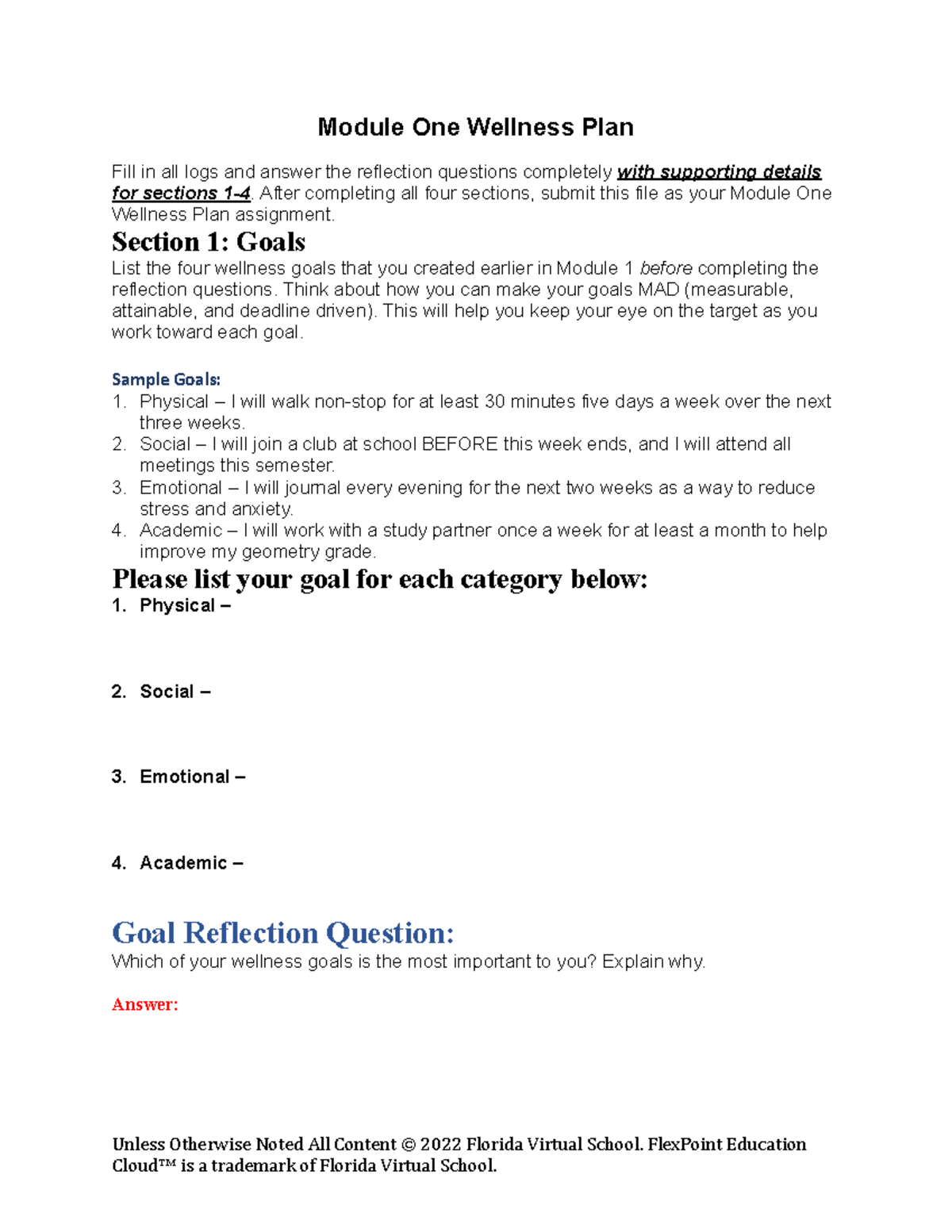 Module one wellness plan - Studocu