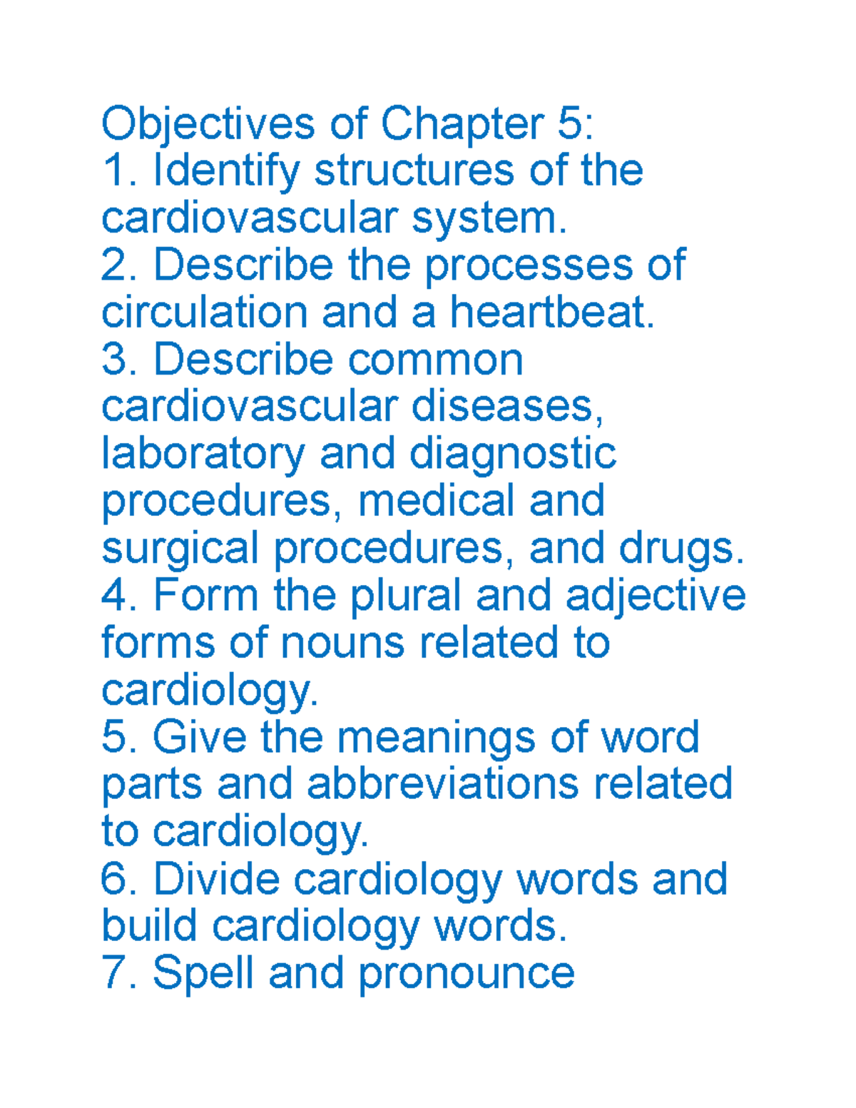 Cardiology - Medical Terminology - Objectives of Chapter 5: Identify ...