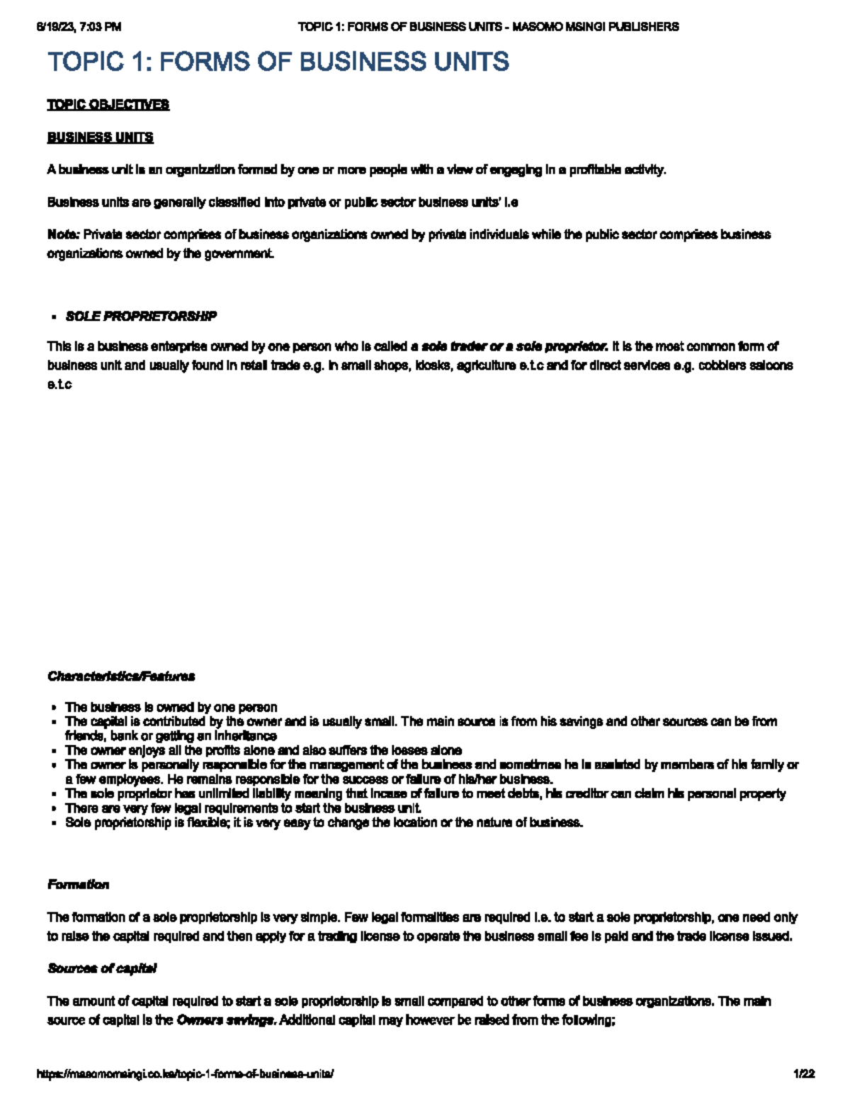 Forms of business organizations - Development Planning - Studocu