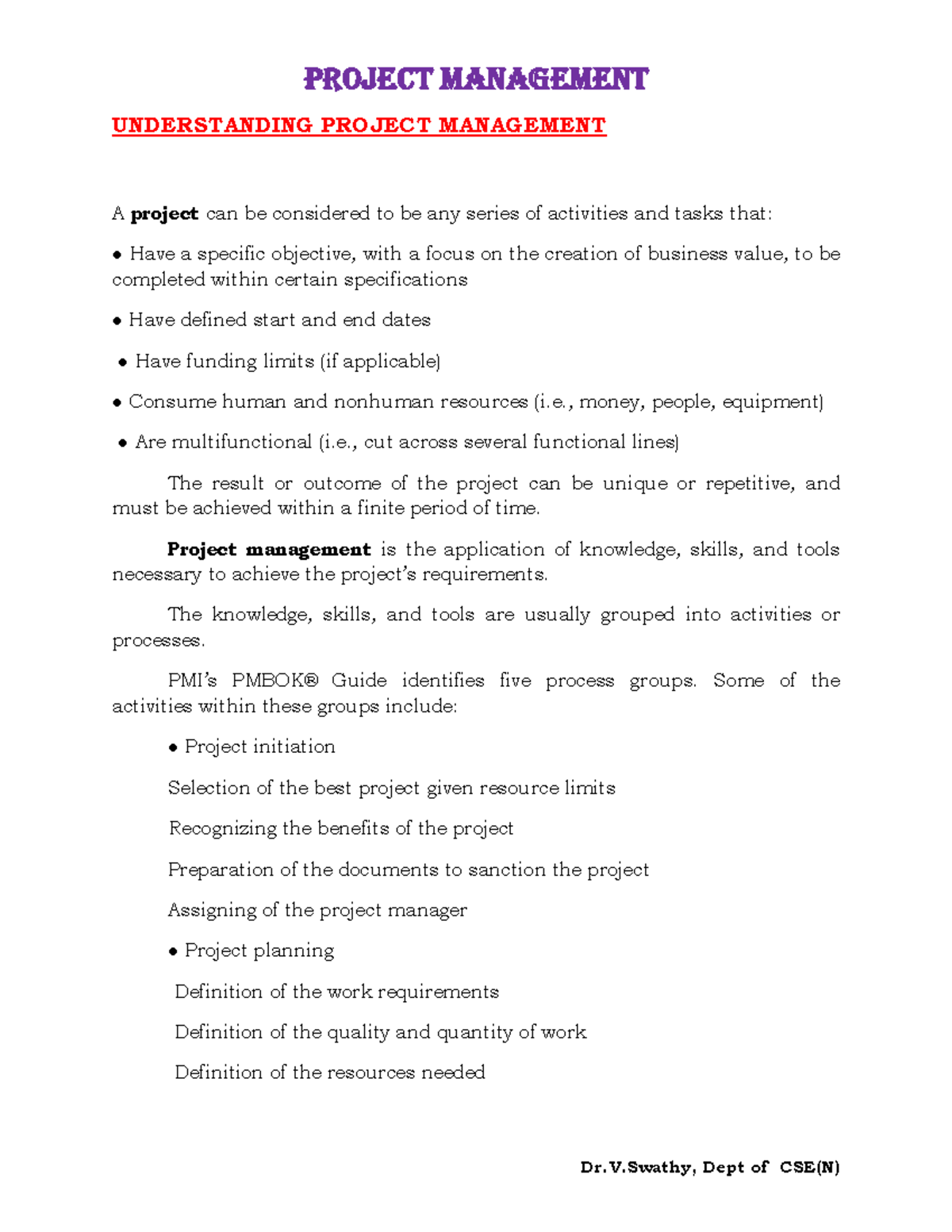 Unit1chapter 1 - Very important notes - UNDERSTANDING PROJECT ...