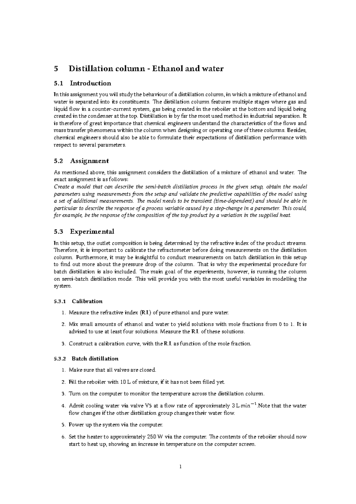 Student Manual - Distillation EW - 5 Distillation column - Ethanol and ...