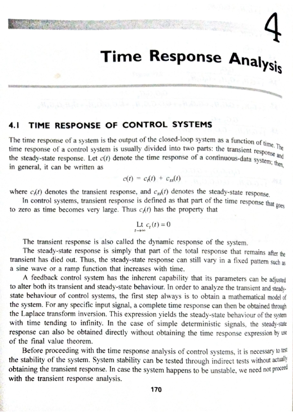 Module 3 Time domain Analysis - 4 Time Response Analysis 4 TIME RESPONSE OF CONTROL SYSTEMS The ...