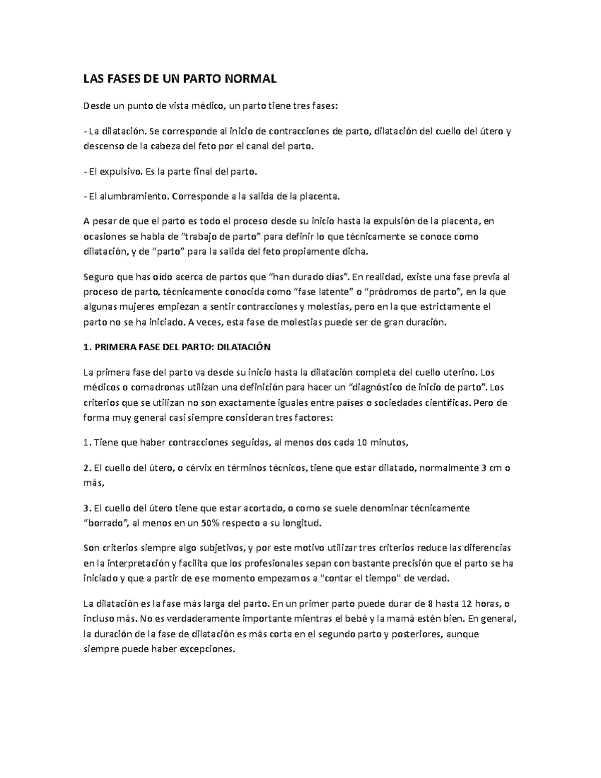 Las fases de un Parto Normal - LAS FASES DE UN PARTO NORMAL Desde un ...