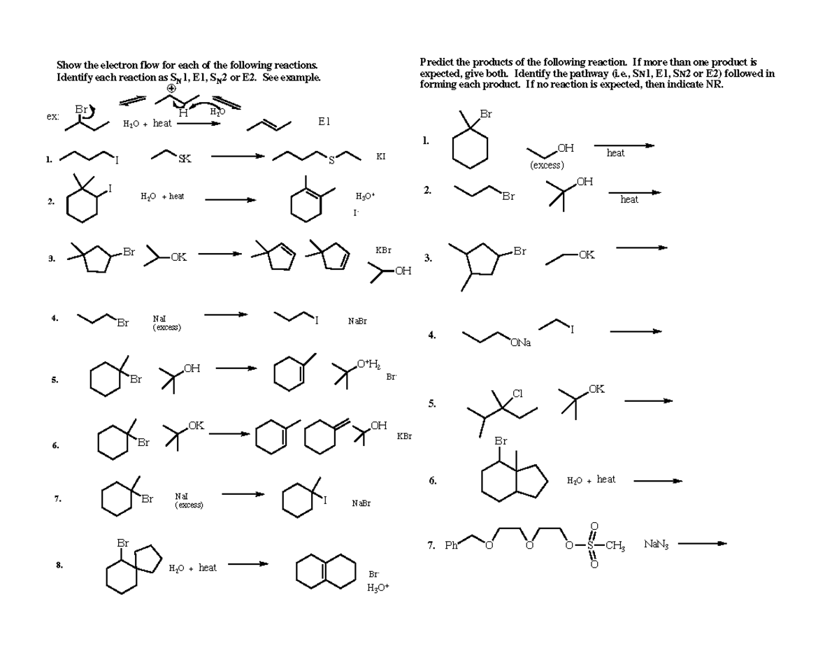 02 SN1,SN2,E1,E2 - sn1 and sn2 reaction practices - Br Br OK Br OH OH ...