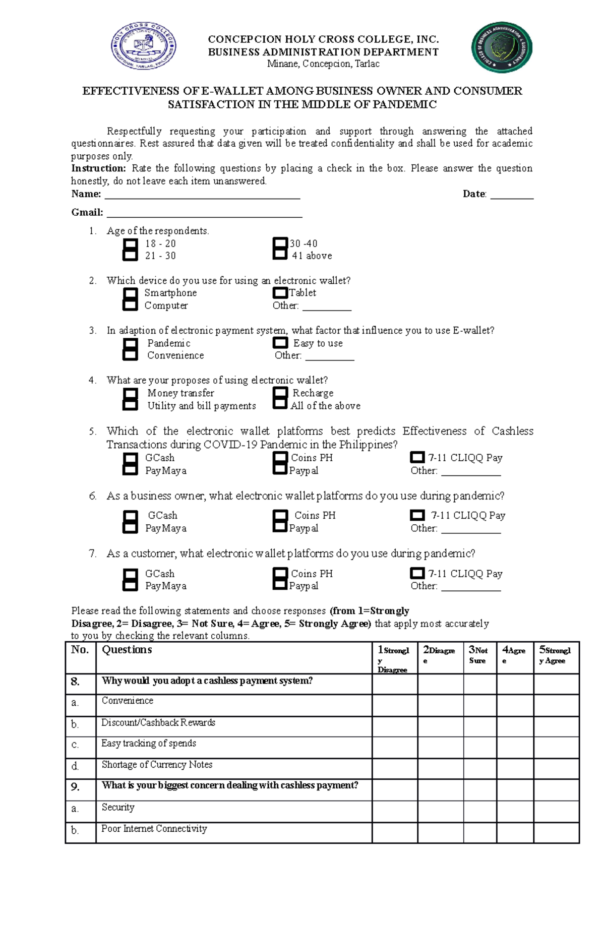 Survey-Questioners - For lecture - EFFECTIVENESS OF E-WALLET AMONG ...