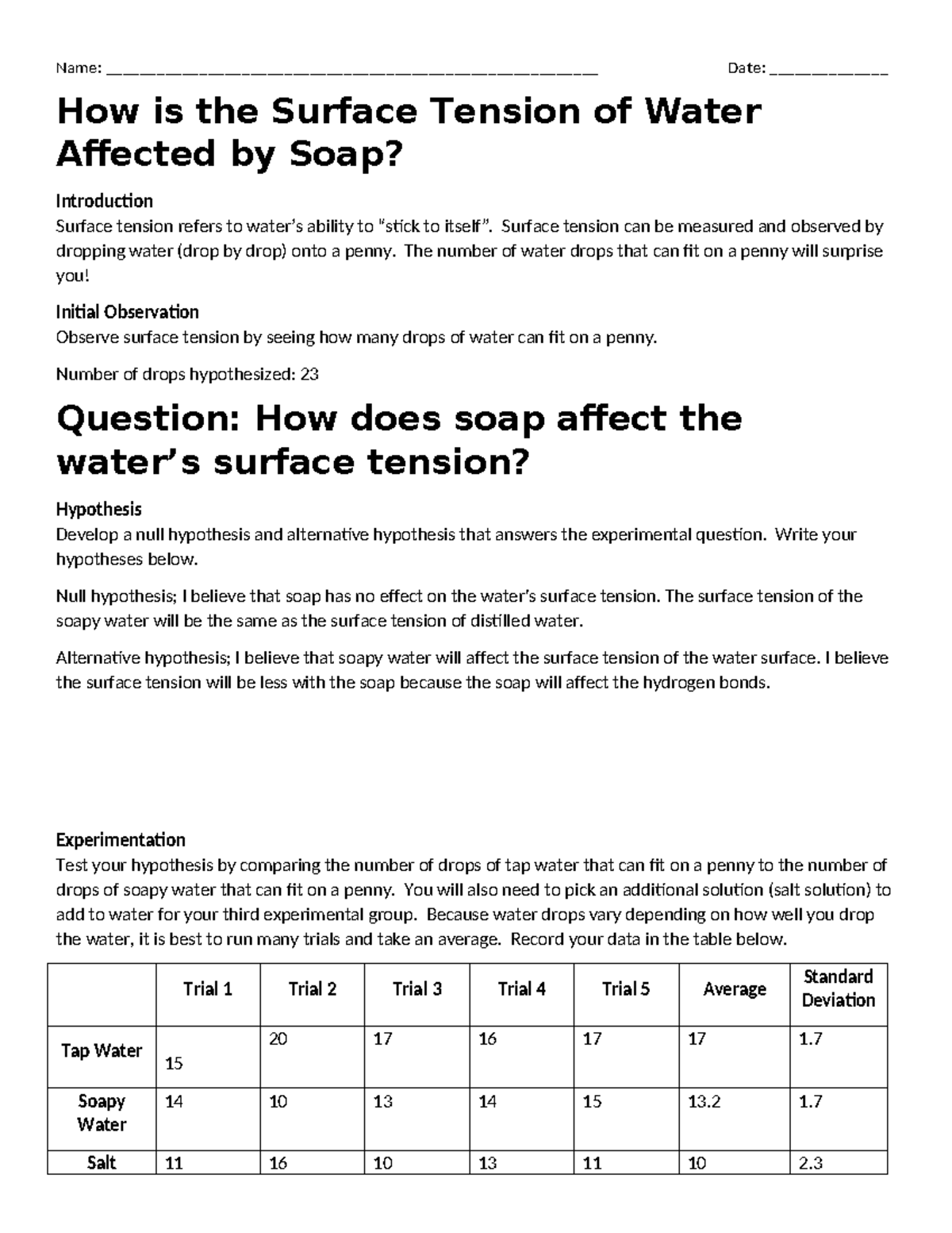 2026- AP Bio Penny Surface Tension Mini Lab - Name: - Studocu