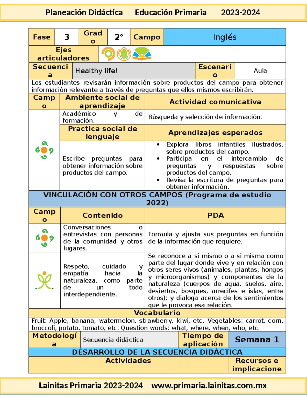 2do Grado Mayo - Ingl‚s (2023-2024) - Fase 3 Grad o 2° Campo Inglés ...