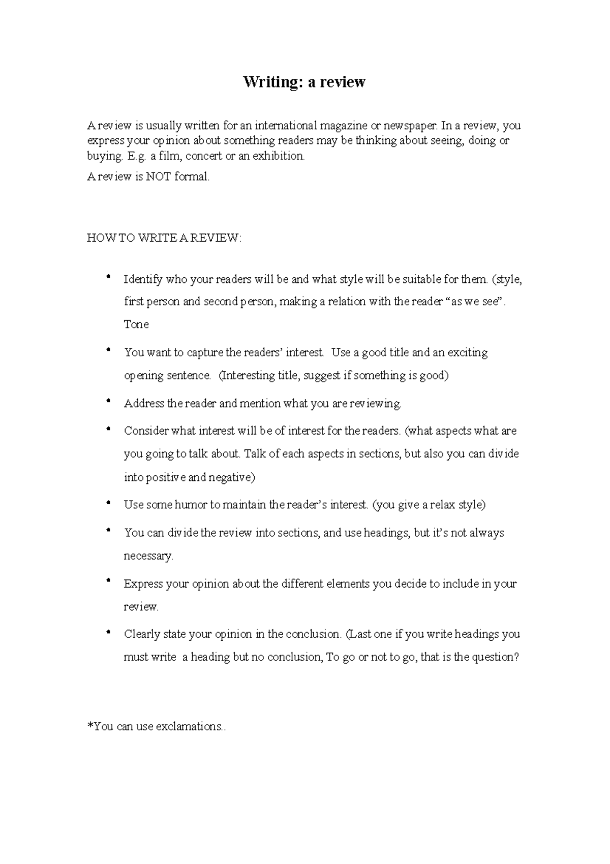 Writing review, how to write it and tips - Writing: a review A review ...