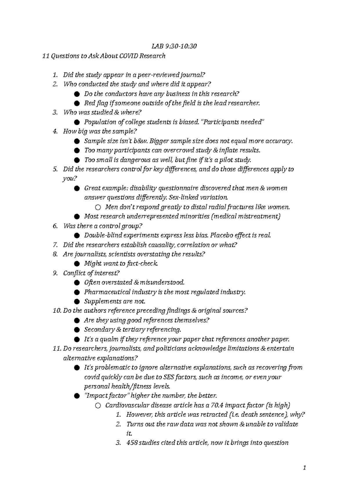 Lab + Lecture 2 - LAB 9:30-10: 11 Questions to Ask About COVID Research ...