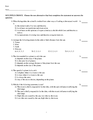 GWC Physical Science Spring 2020 TEST 1 V2 - Dr. M. A. Thomason Name
