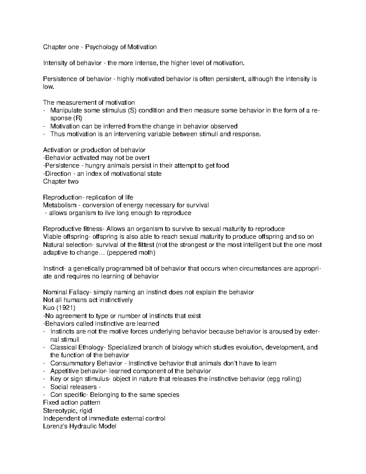 Motivation - Lecture notes All - Chapter one - Psychology of Motivation ...