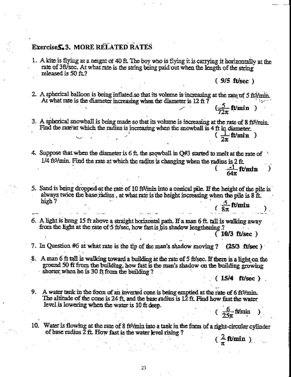 WS - More Related Rates - Dhdjfnfjfj - Studocu