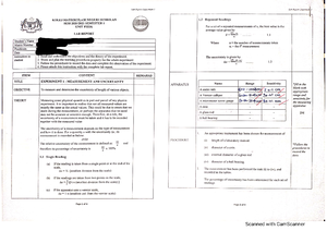 LAB Report 1 Aelaura Janis SP025 - τ t Name: Aelaura Janis Matric no ...