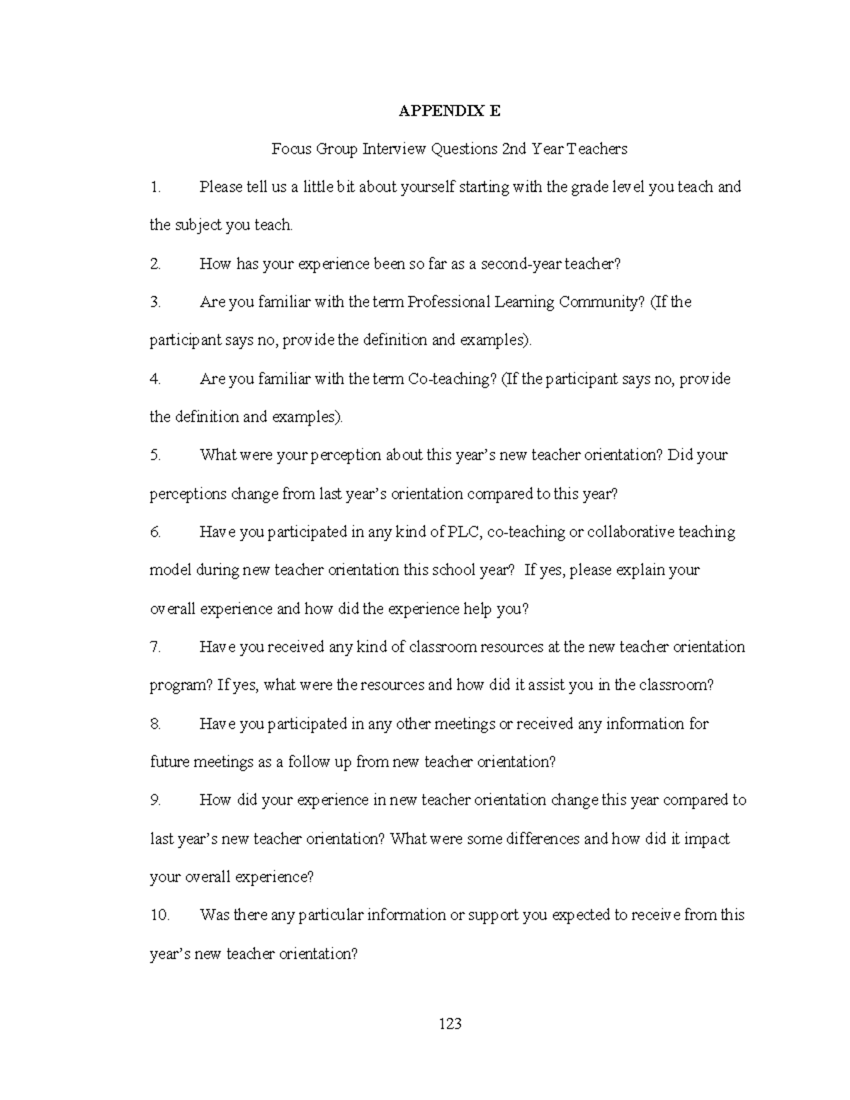 District Induction Programs-31 - 123 APPENDIX E Focus Group Interview ...