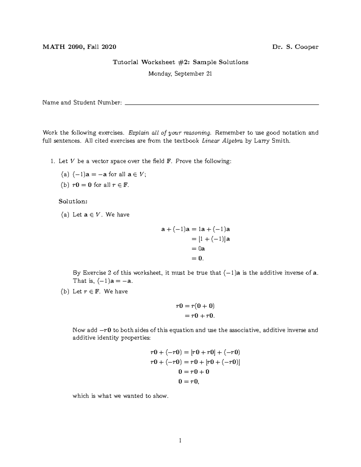 Math 2090 fall20 worksheet 2 sol - MATH 2090, Fall 2020 Dr. S. Cooper ...