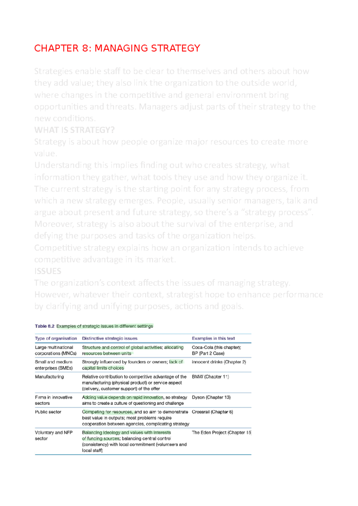 Management Chapter 8 books with lessons - CHAPTER 8: MANAGING STRATEGY ...