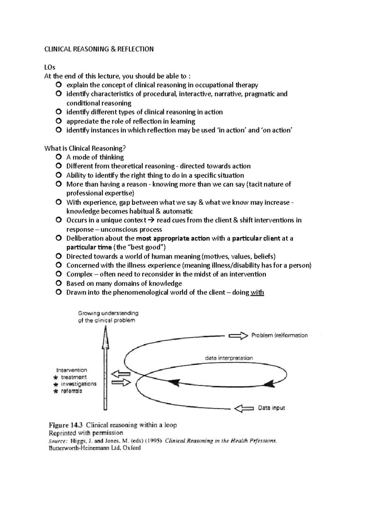 Clinical Reasoning & Reflection Summary Notes - CLINICAL REASONING ...