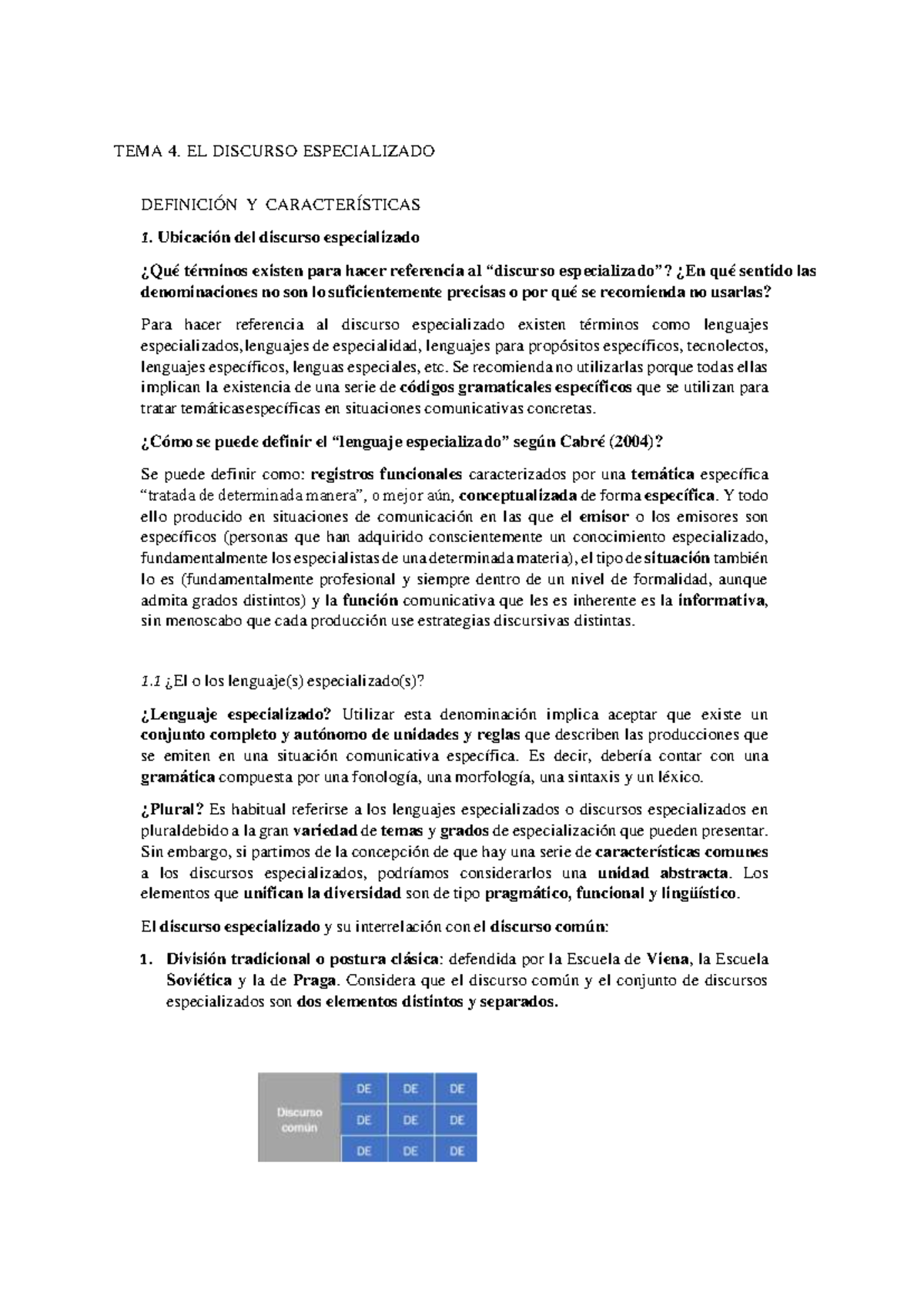 Tema 4 EL DISCURSO ESPECIALIZADO DEFINICIÓN Y CARACTERÍSTICAS ...