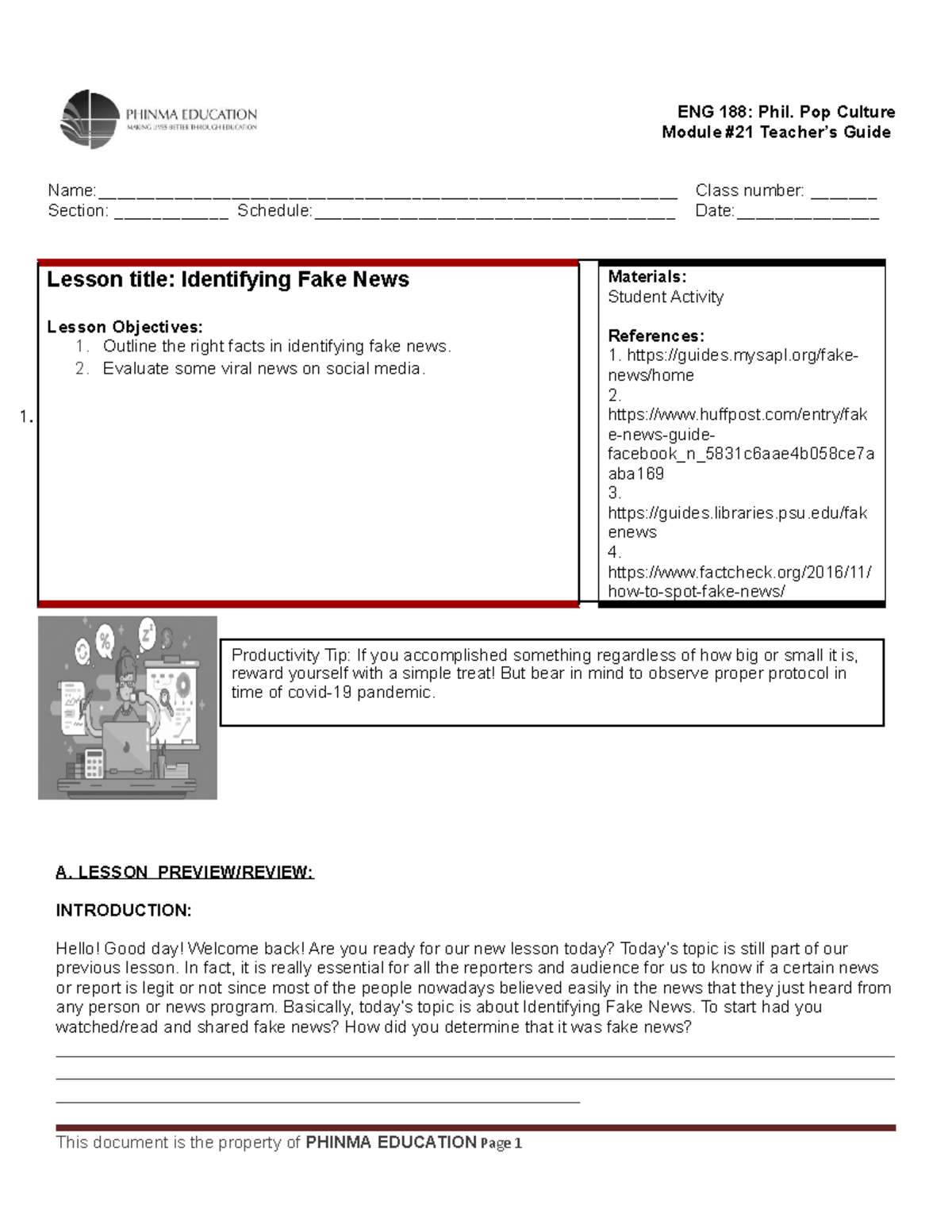 TG#21 ENG 188 - N/A - Module #21 Teacher’s Guide - Studocu