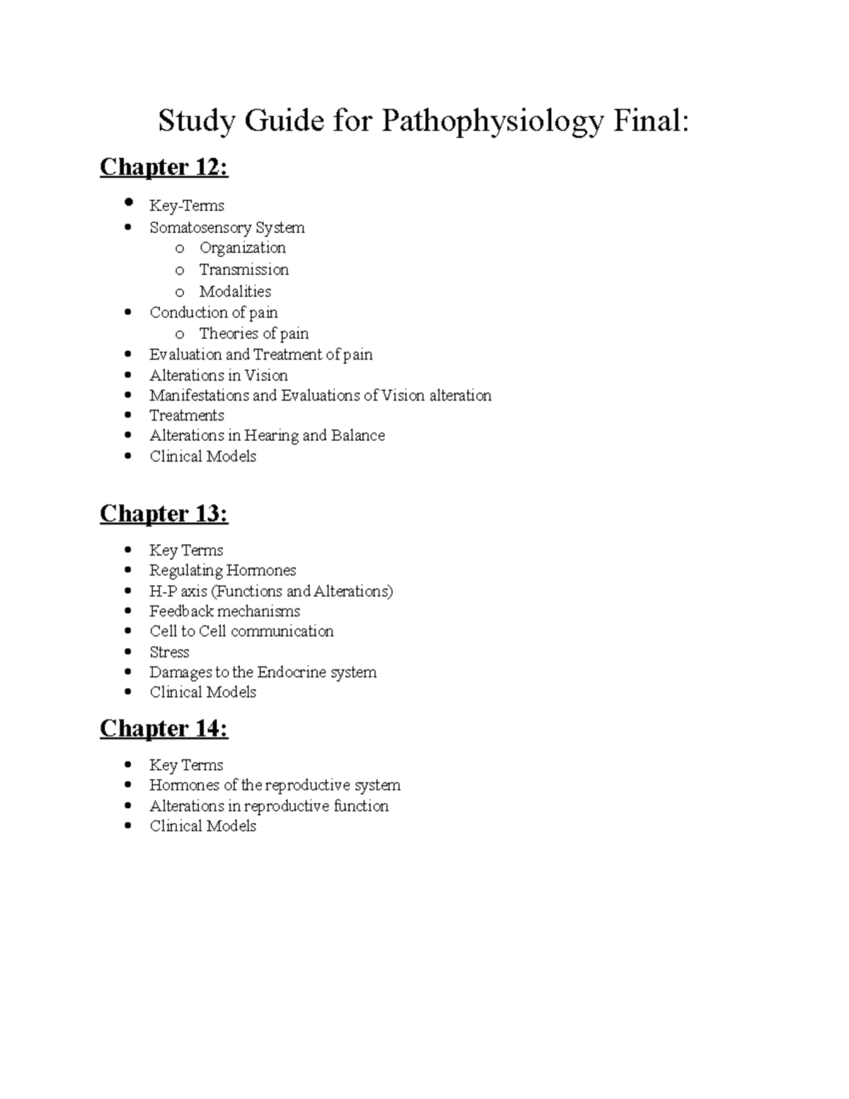 Study guide for finals pathophysiology - Study Guide for ...