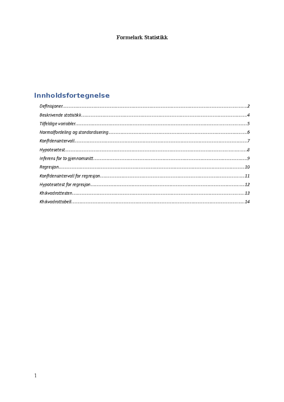 Formelark-Statistikk-2 - Formelark Statistikk - Studocu