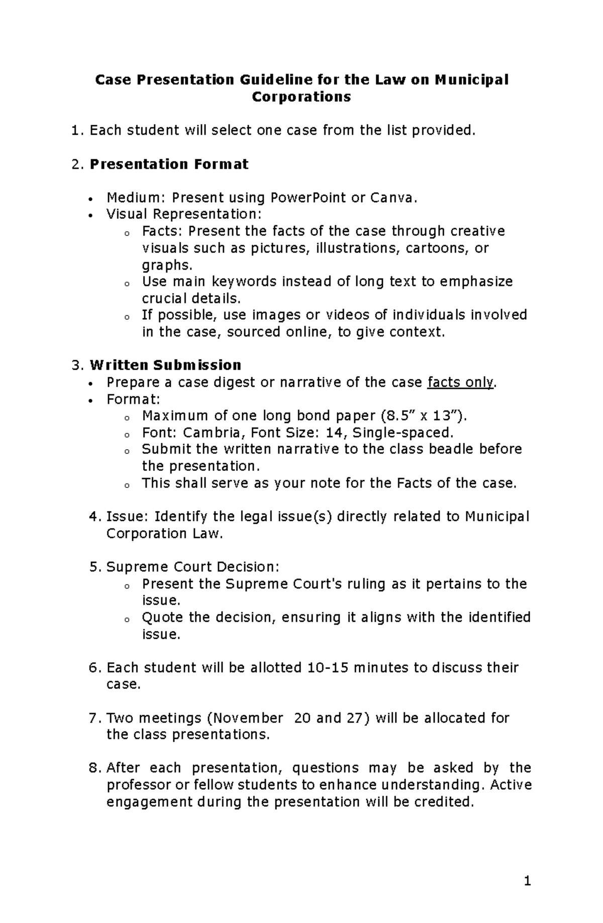 Guideline for Class Presentation - 1 Case Presentation Guideline for ...