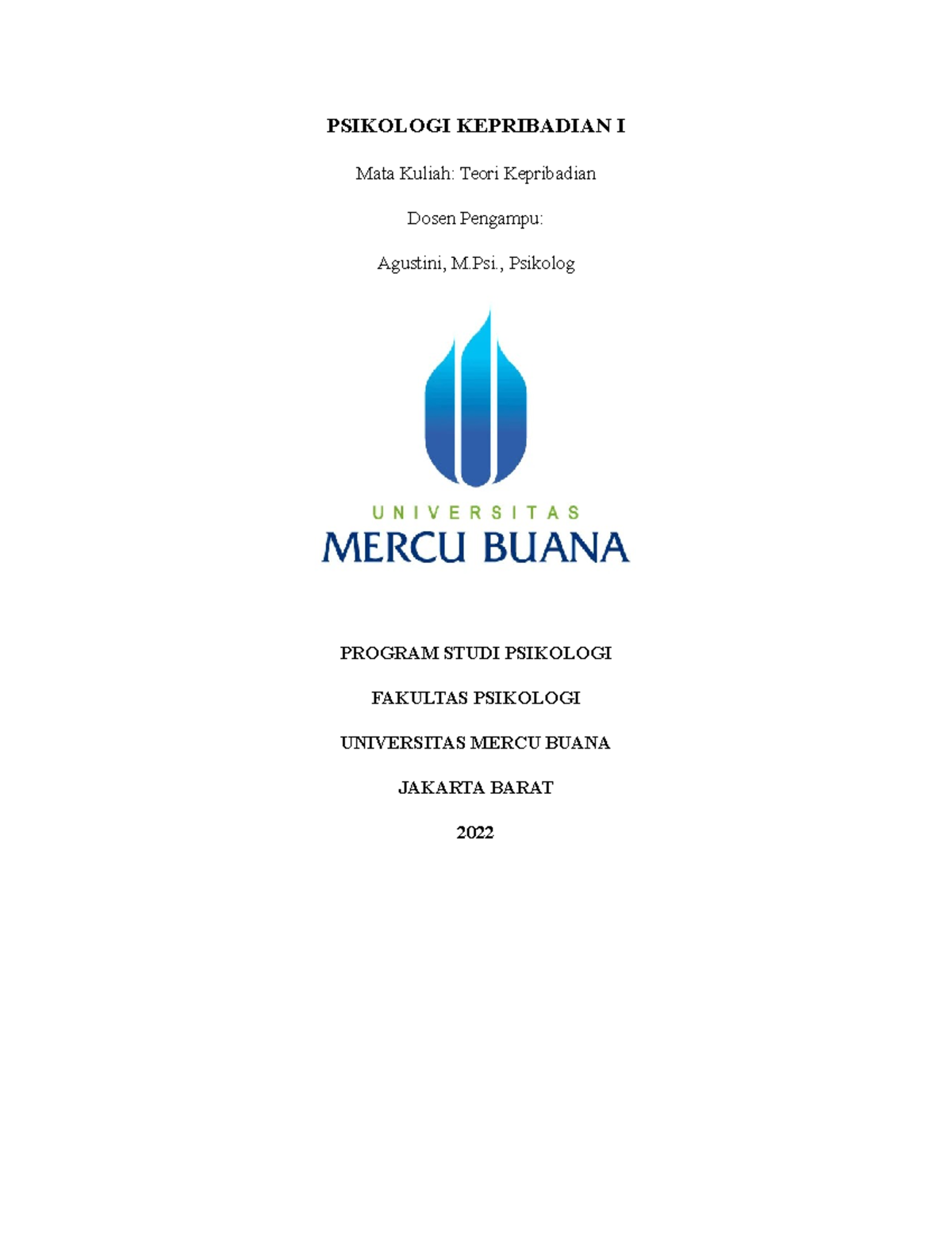 Teori Kepribadian Psikologi Kepribadian Resume Psikologi Kepribadian