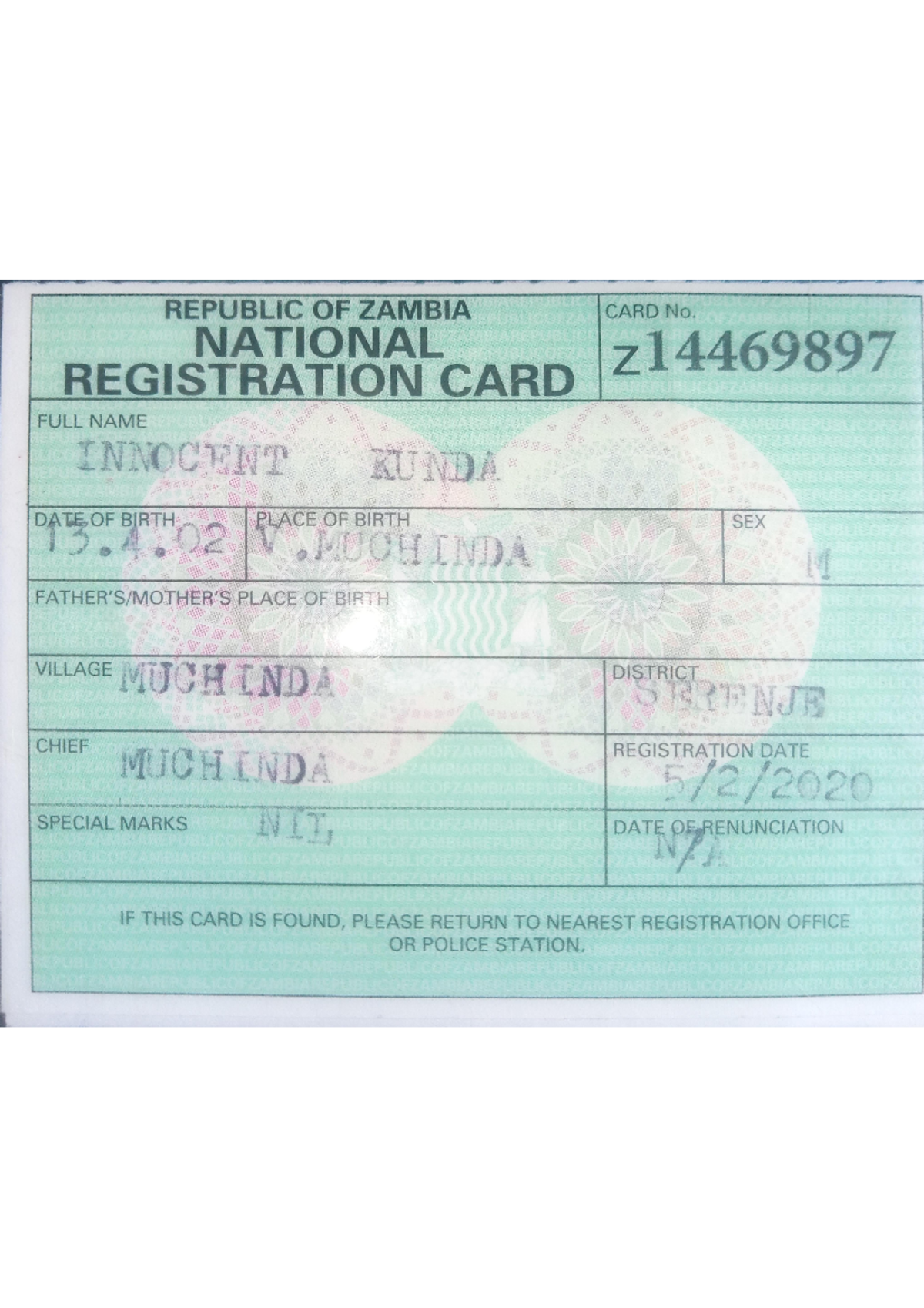 PDF Scanner 120324 12 - Statements - REPUBLIC OF ZAMBIA CARD No ...