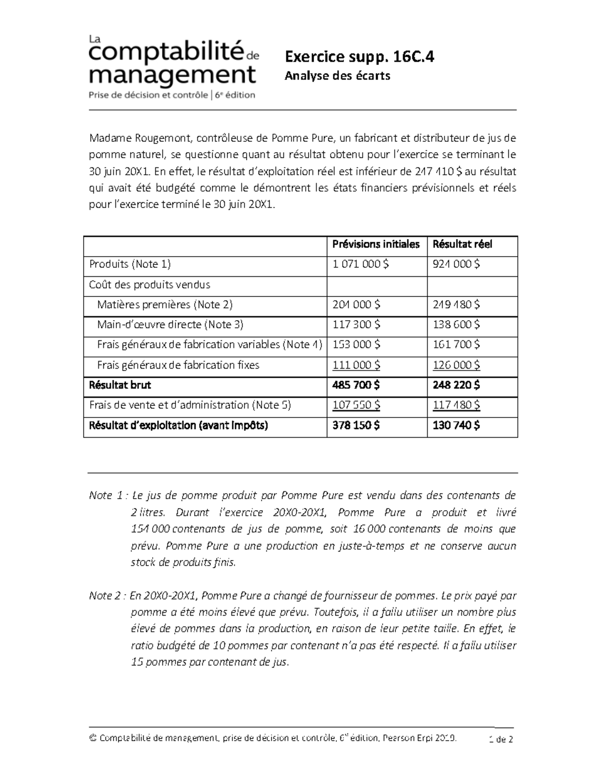 S10 Exercice supp 16C-4 - Énoncé - © Comptabilité de management, prise ...